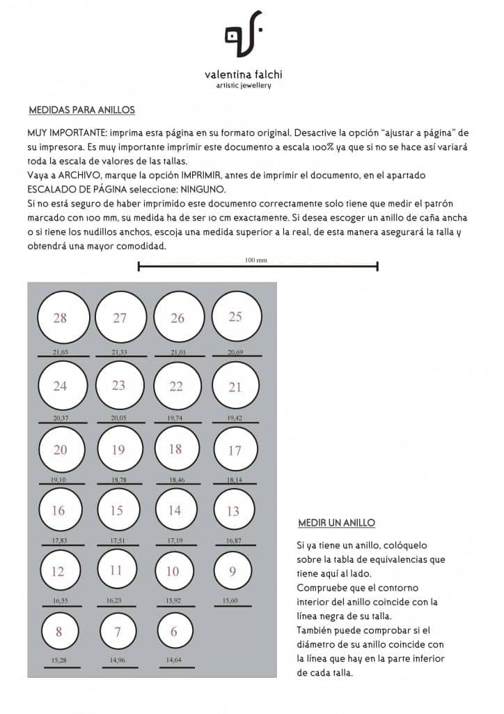 Guia Medidas Anillos | Valentina Falchi